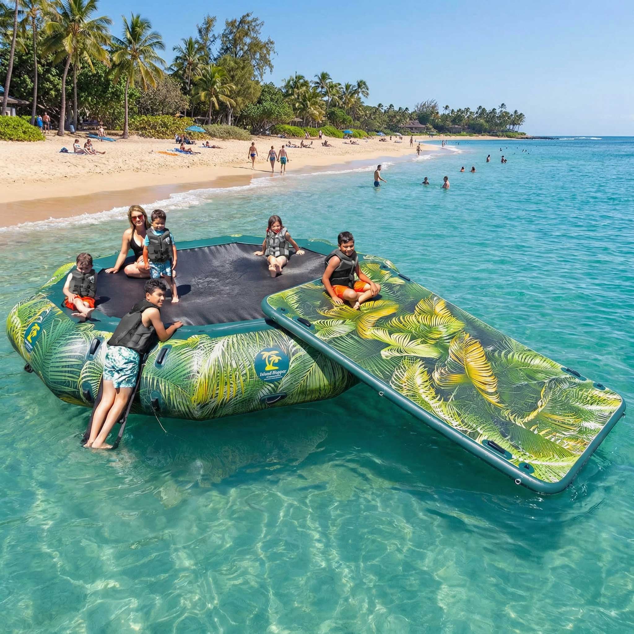 15’ Water Bouncer Lakeside Water Park with 1 Lakeside Platform/Slide ...
